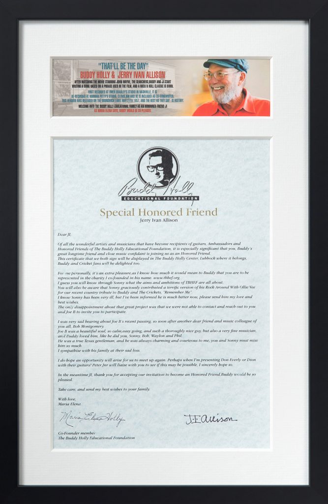 Jerry Ivan Allison Ambassador Certificate - The Buddy Holly Educational ...